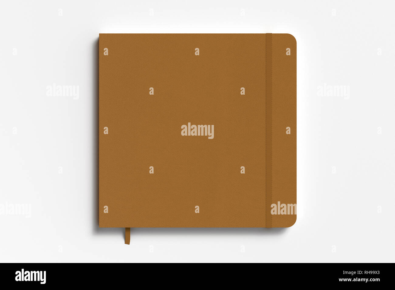 Brown square notebook with elastic band on white background Stock Photo ...