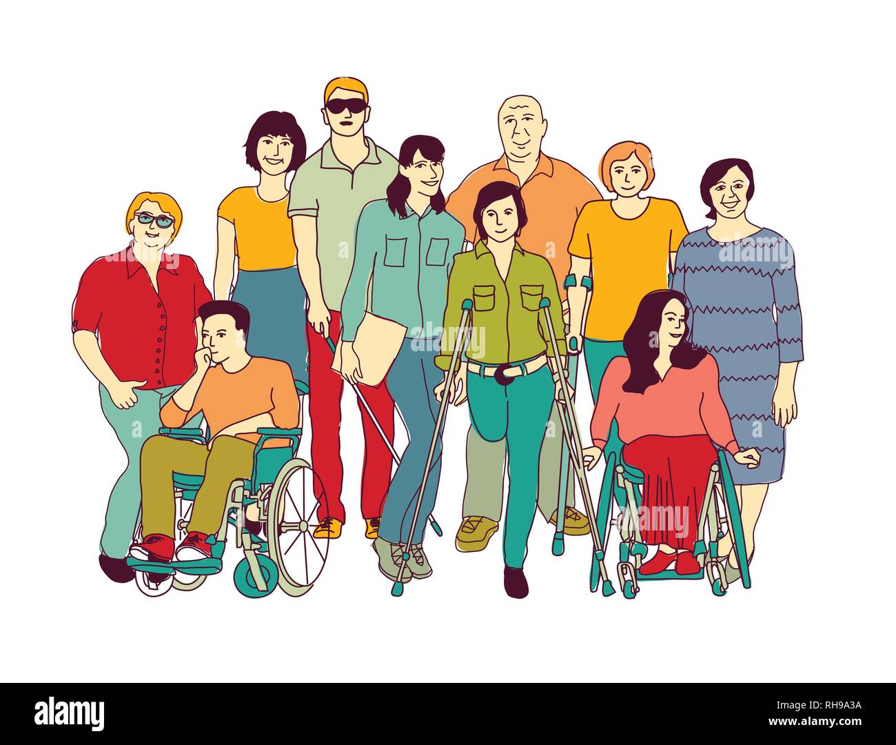 Group people community with disabilities color Stock Vector Image & Art ...