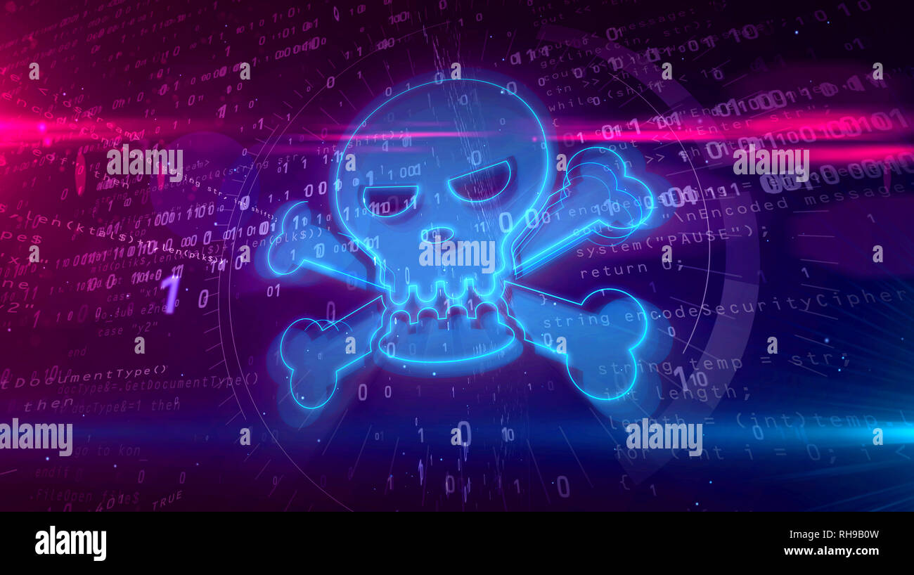 Cyber crime abstract concept. 3D shape and contour of skull icon on ...
