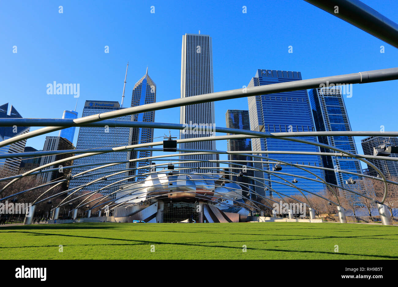 The daytime view of Jay Pritzker Pavilion in Millennium Park with ...