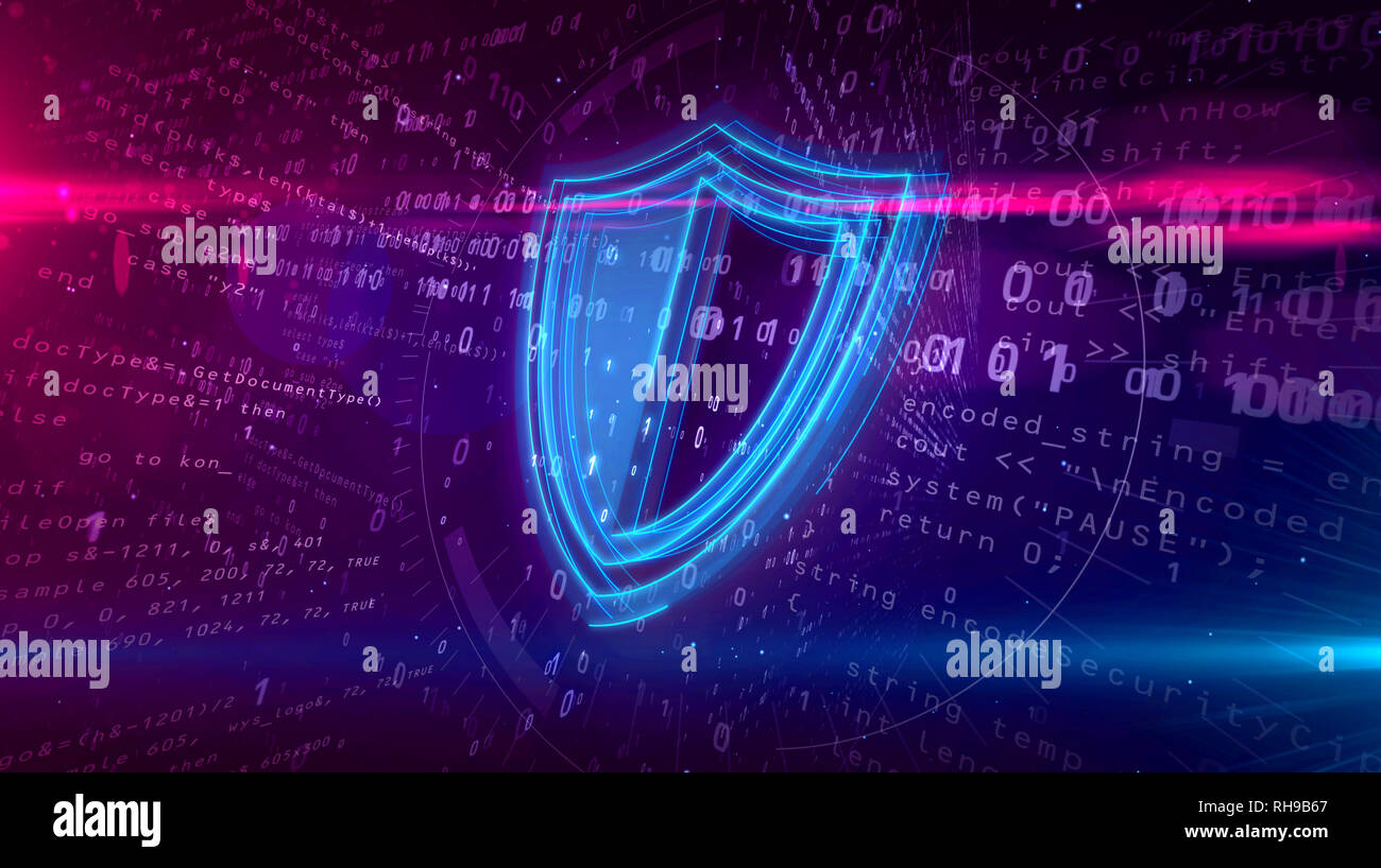 Cyber security abstract concept. 3D contour of shield icon on digital ...