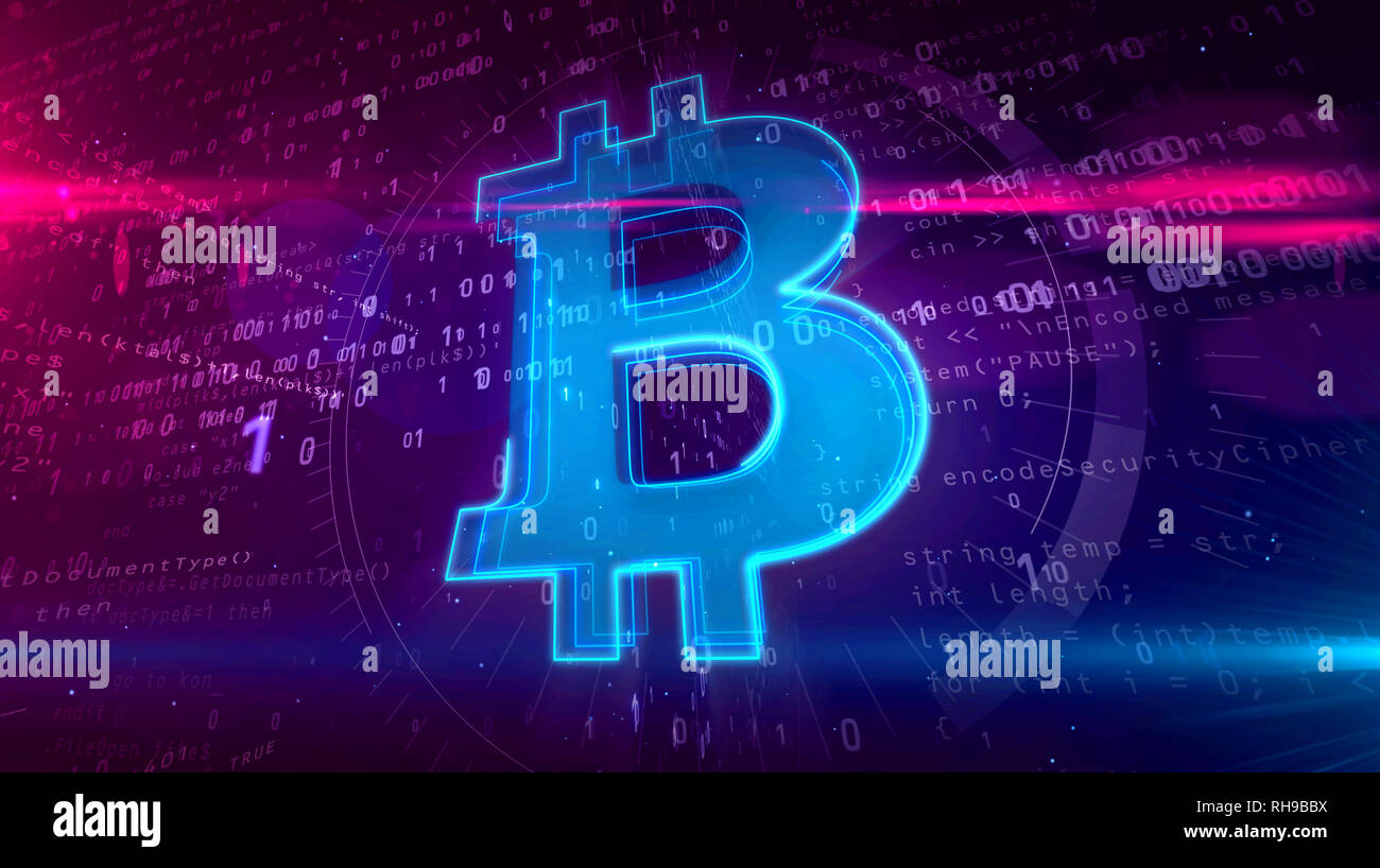 Cyber business and cryptocurrency symbol on digital background. Bitcoin ...