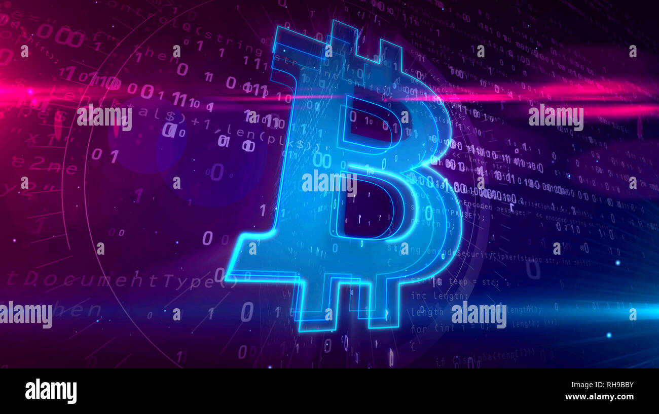 Cyber business and cryptocurrency symbol on digital background. Bitcoin ...