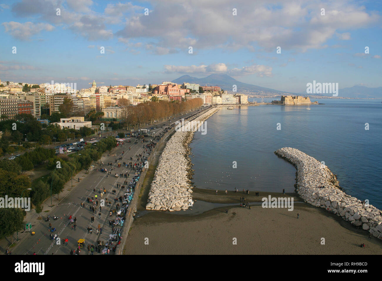 seafront landscape of naples with sea and vesuvio Stock Photo - Alamy