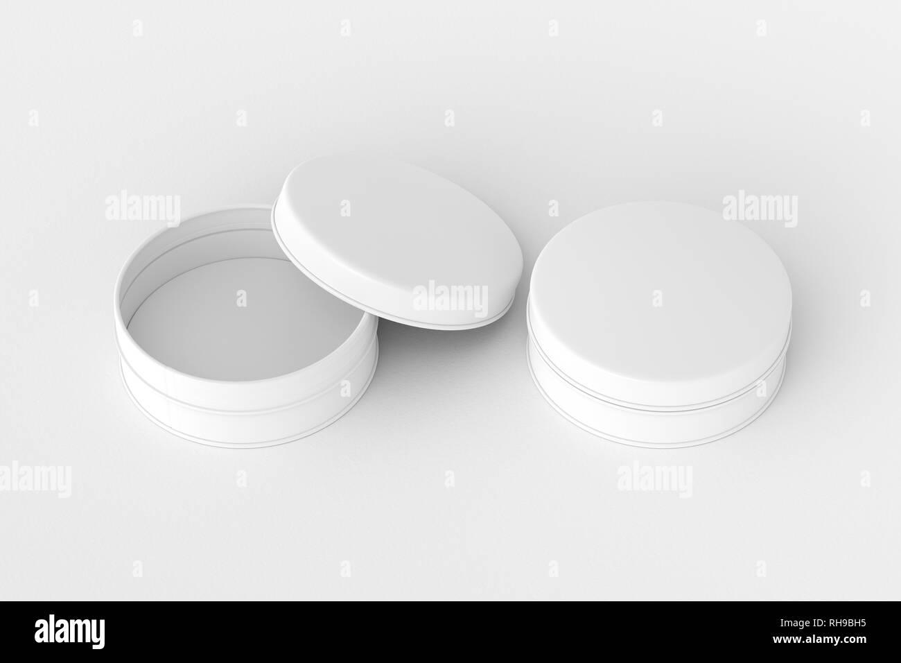 Blank open and closed white beauty cosmetic containers or cream jars on ...
