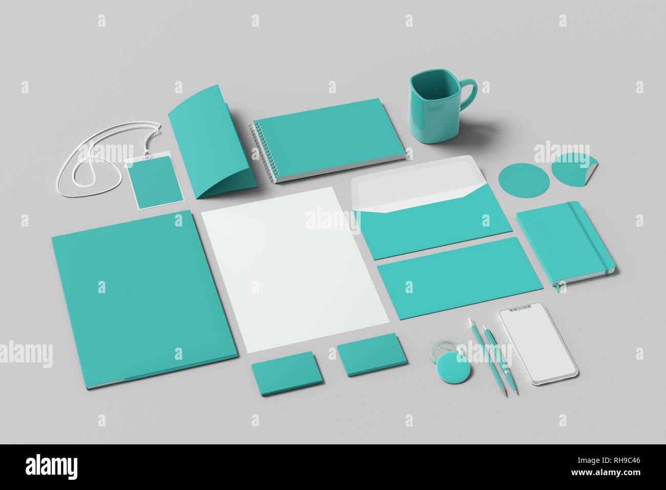 Corporate identity. Cyan stationary branding set mock up on white ...