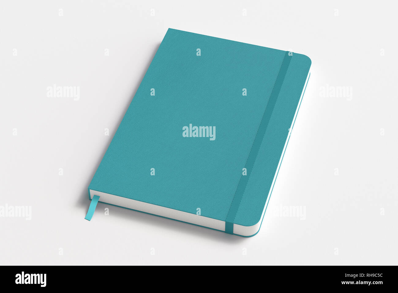 Cyan vertical notebook with elastic band on white background Stock ...