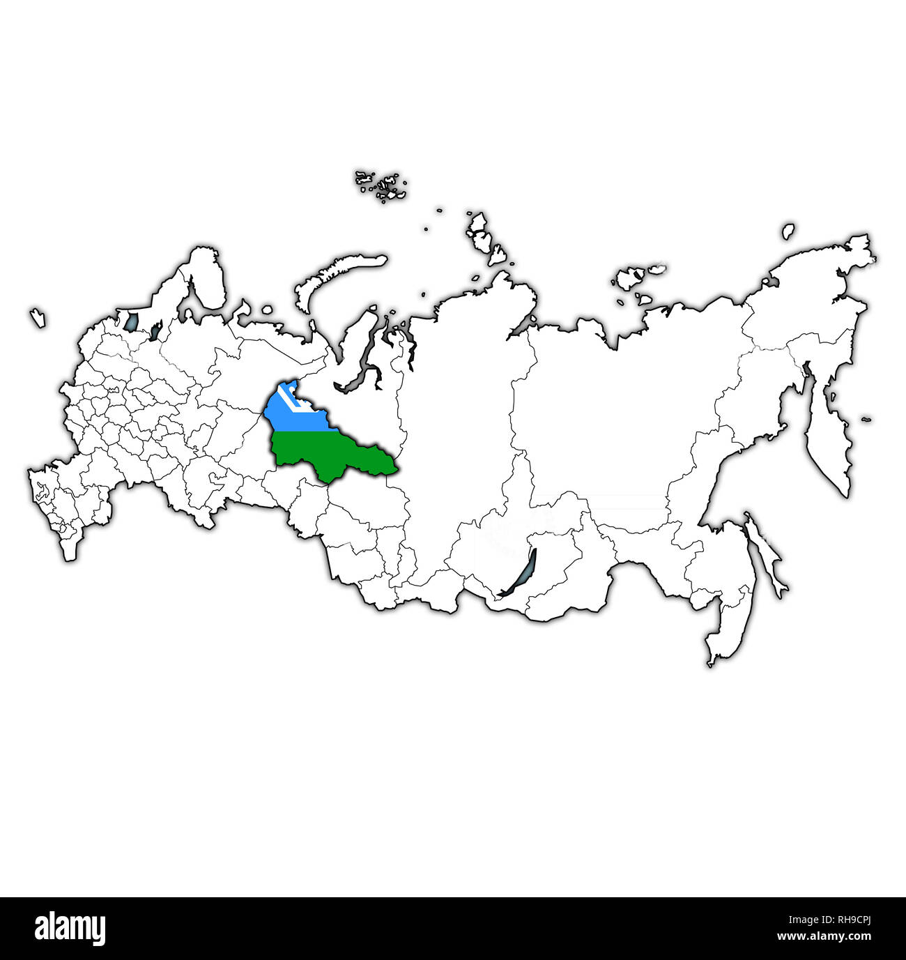 emblem of Yugra on map with administrative divisions and borders of ...