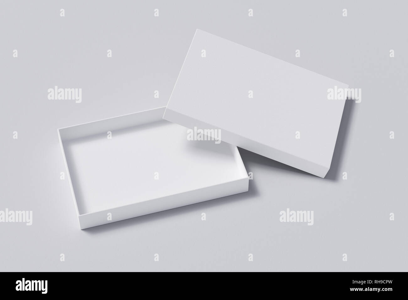 Blank open white flat gift box mock up on white background. With ...
