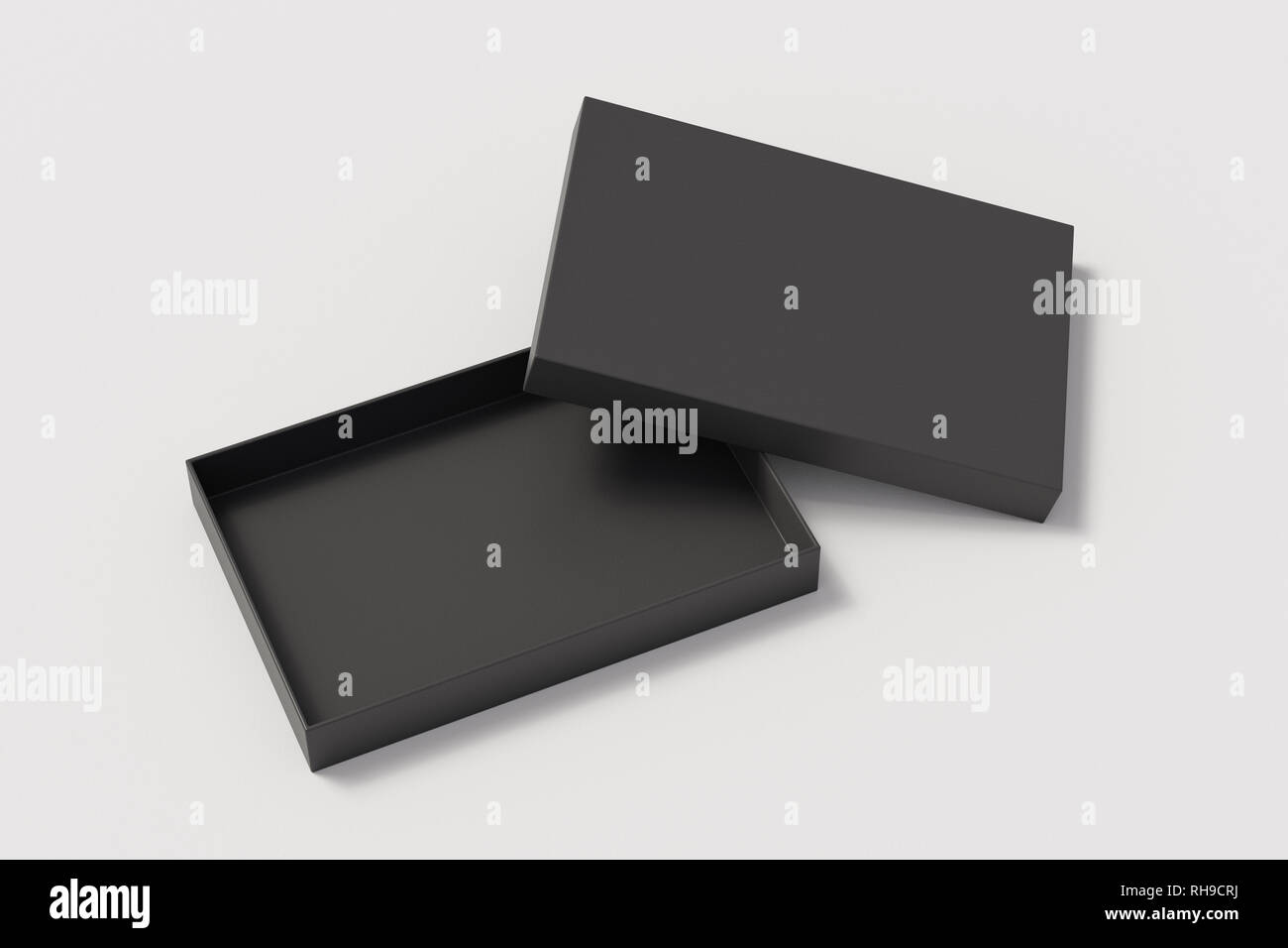 Blank open black flat gift box mock up on white background. With ...