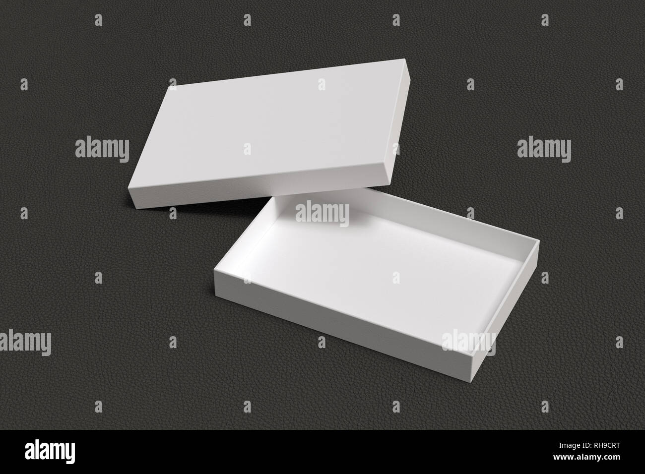 Blank open white flat gift box mock up on black background. With ...