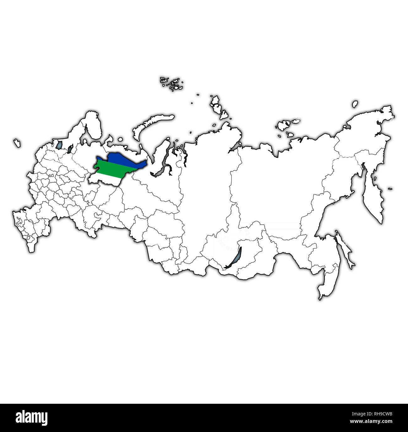 emblem of Komi on map with administrative divisions and borders of ...