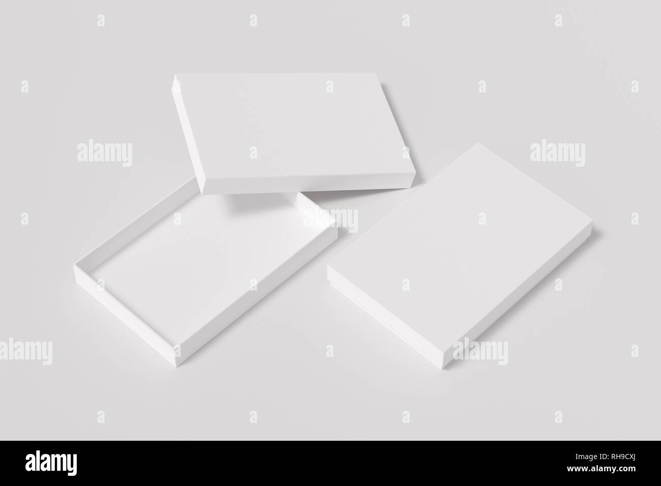 Blank open and closed white flat gift box mock up on white background ...
