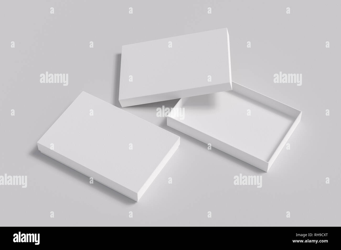 Blank open and closed white flat gift box mock up on white background ...