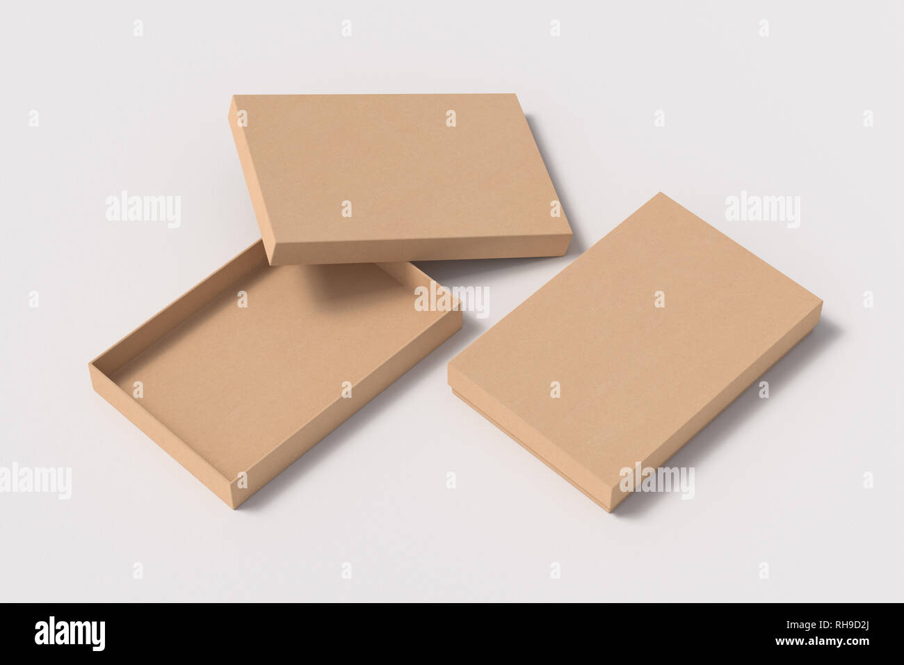 Blank open and closed carton flat gift box mock up on white background ...