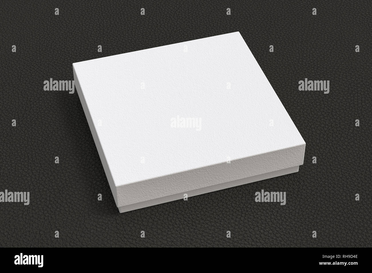 Blank white square flat gift box mock up on black background. With ...
