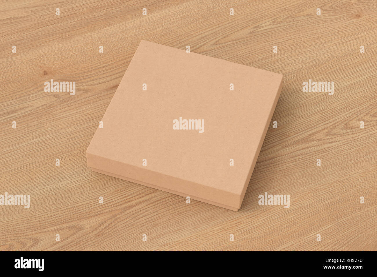 Blank carton square flat gift box mock up on wooden background. With ...