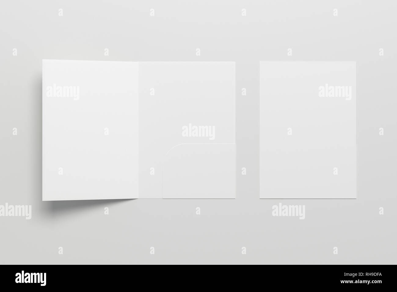 Blank white unfolded and closed pocket reinforced folder (right pocket ...