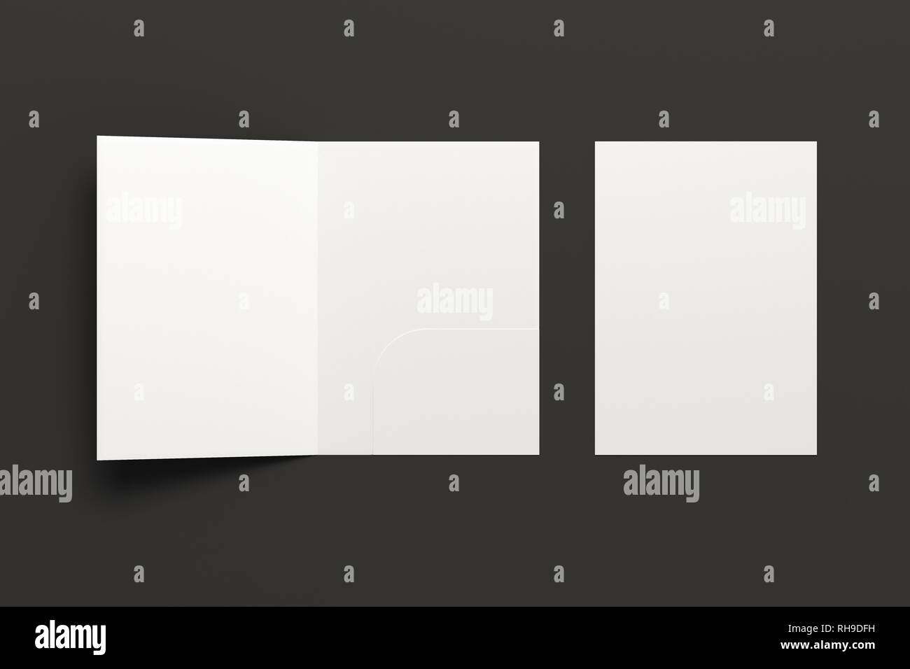 Blank white unfolded and closed pocket reinforced folder (right pocket ...