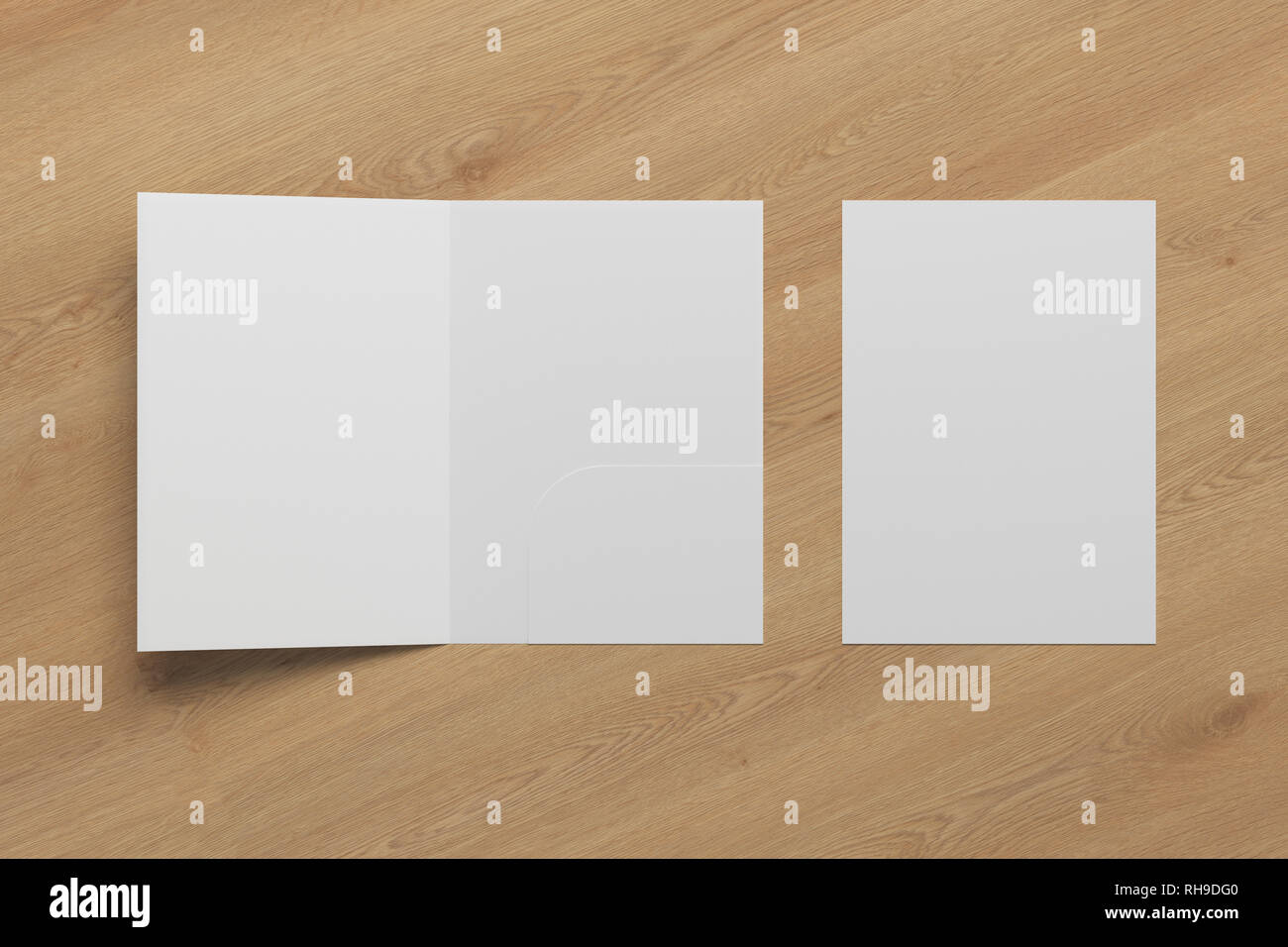 Blank white unfolded and closed pocket reinforced folder (right pocket ...