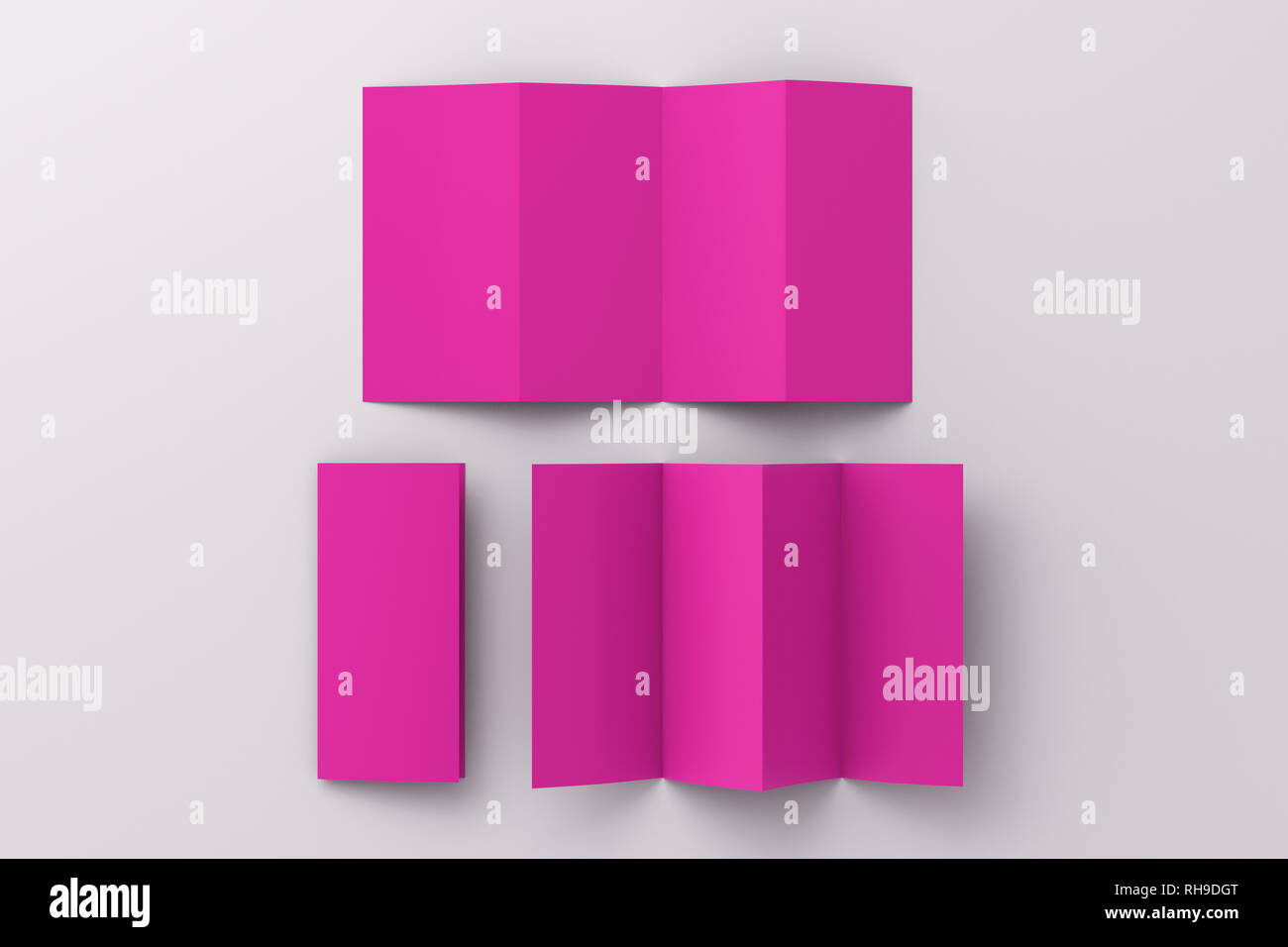 Blank fuchsia folded paper leaflet on white background. Eight pages ...