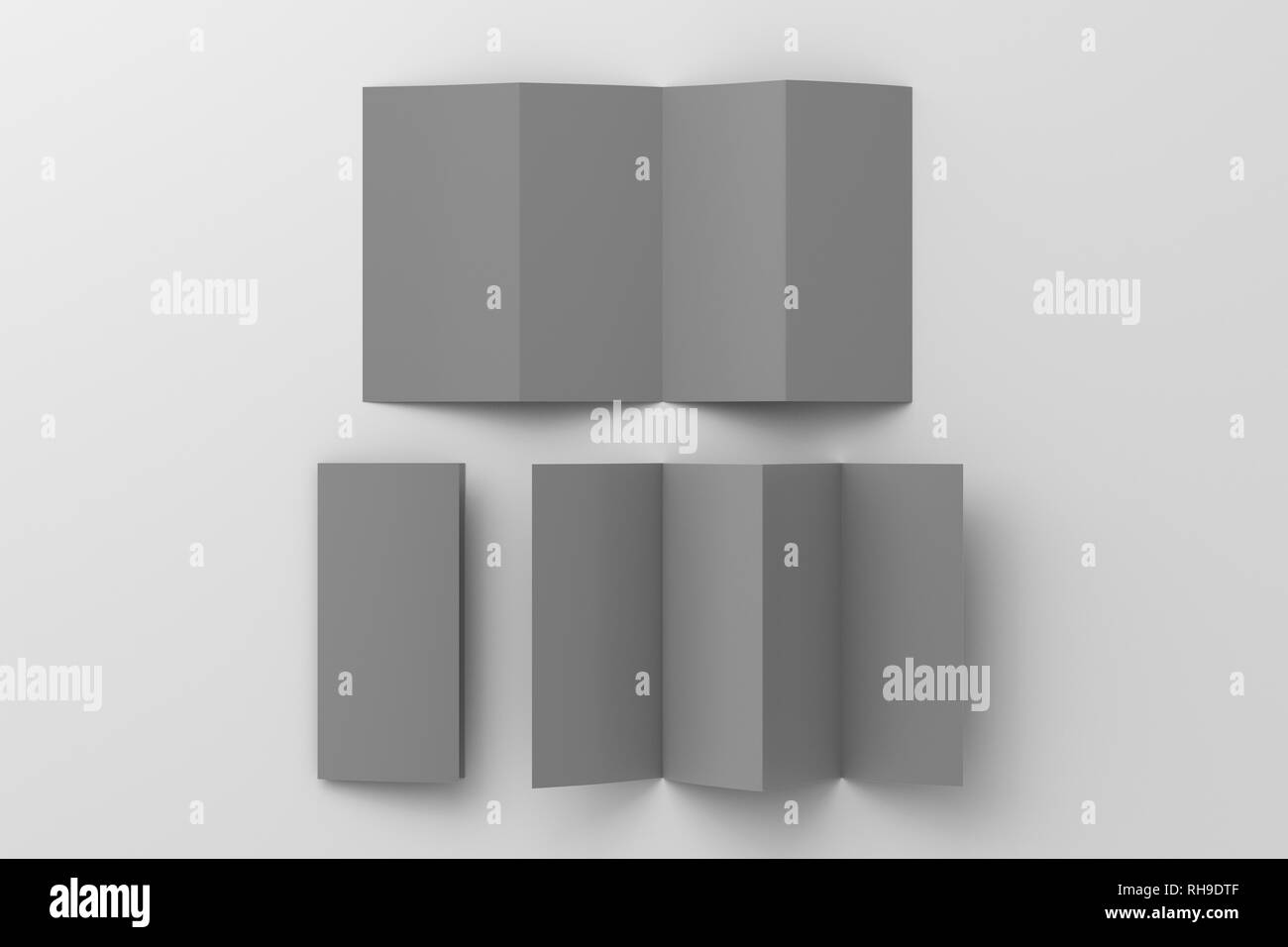 Blank gray folded paper leaflet on white background. Eight pages, four ...