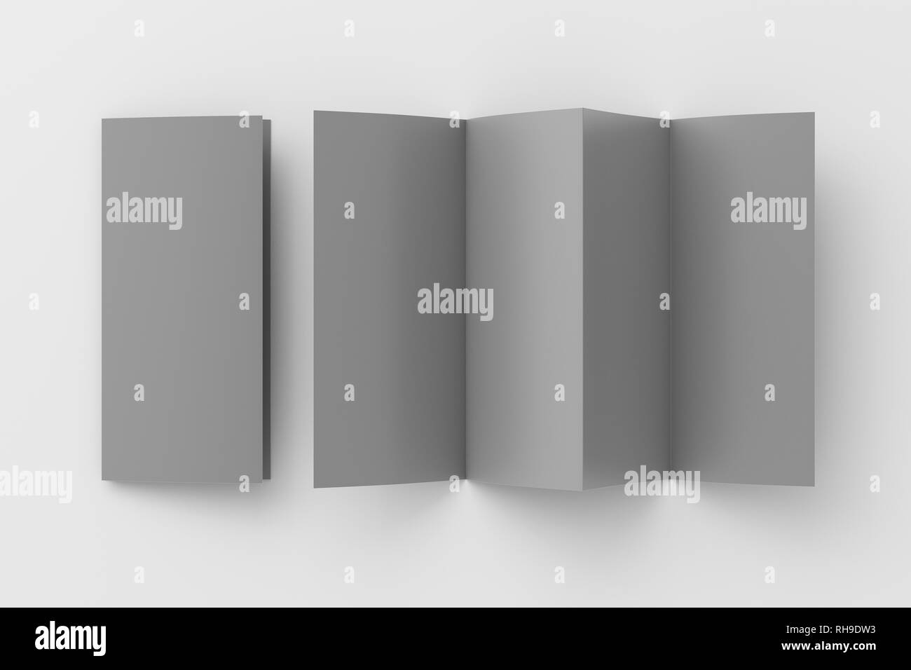 Blank gray folded paper leaflet on white background. Eight pages, four ...