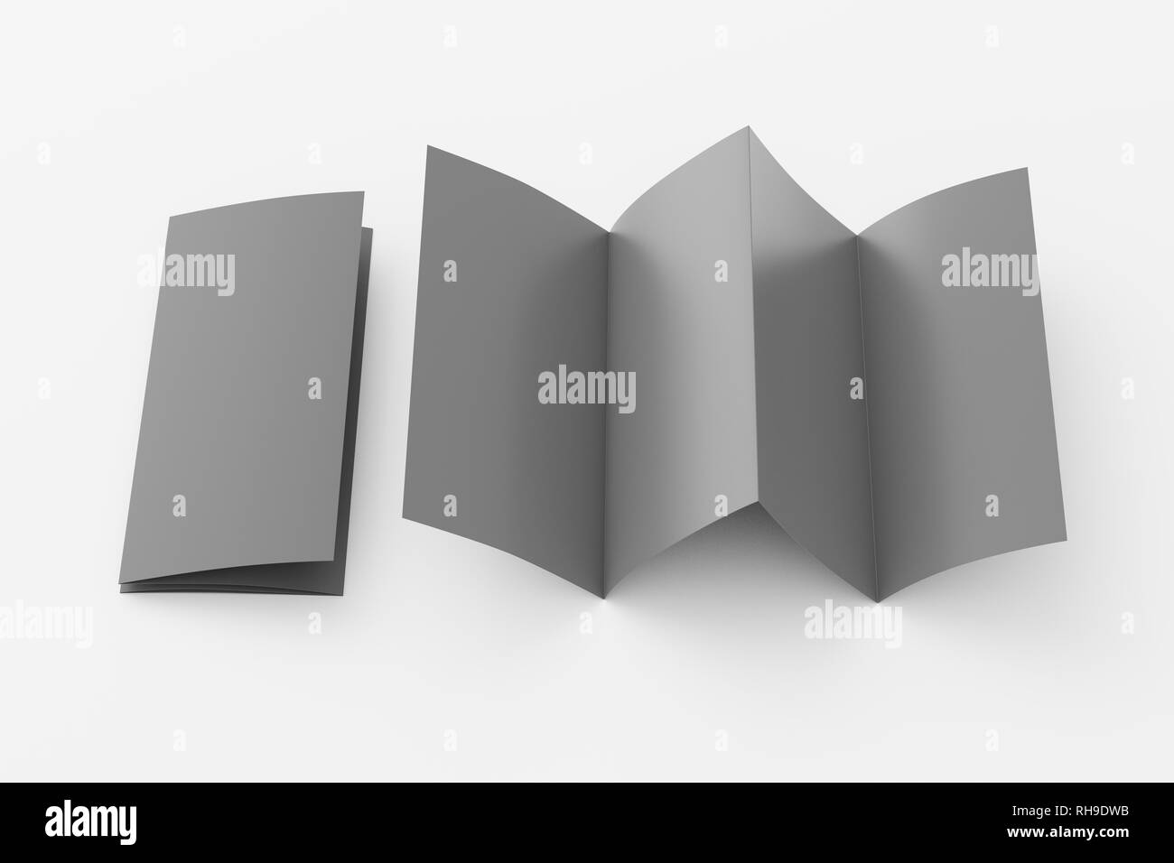 Blank gray folded paper leaflet on white background. Eight pages, four ...