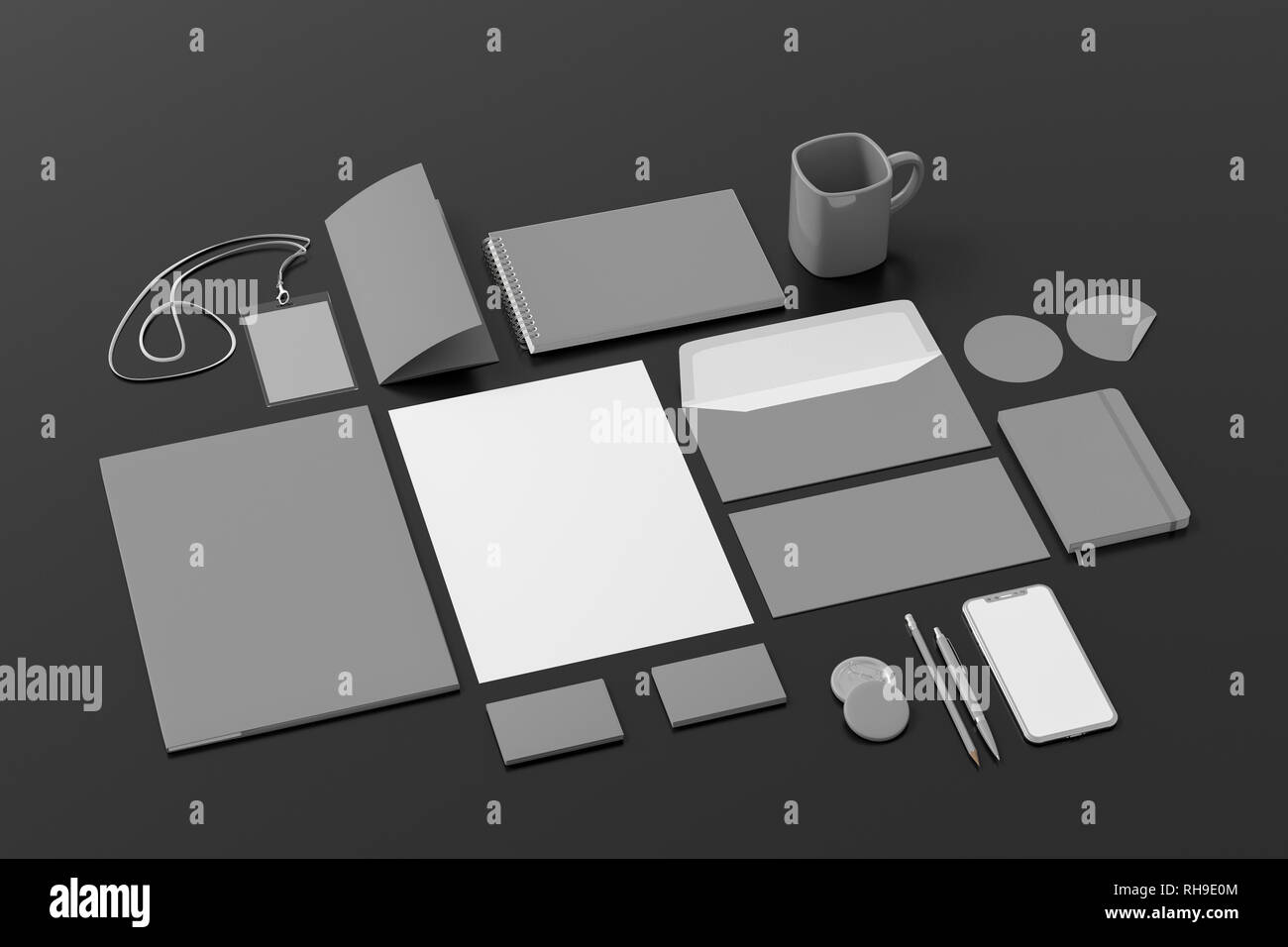 Corporate identity. Gray stationary branding set mock up on black ...