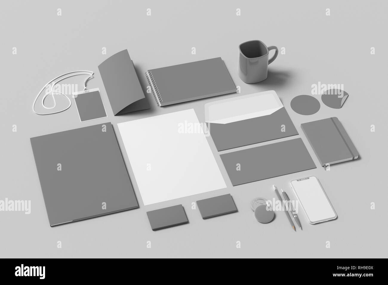 Corporate identity. Gray stationary branding set mock up on white ...