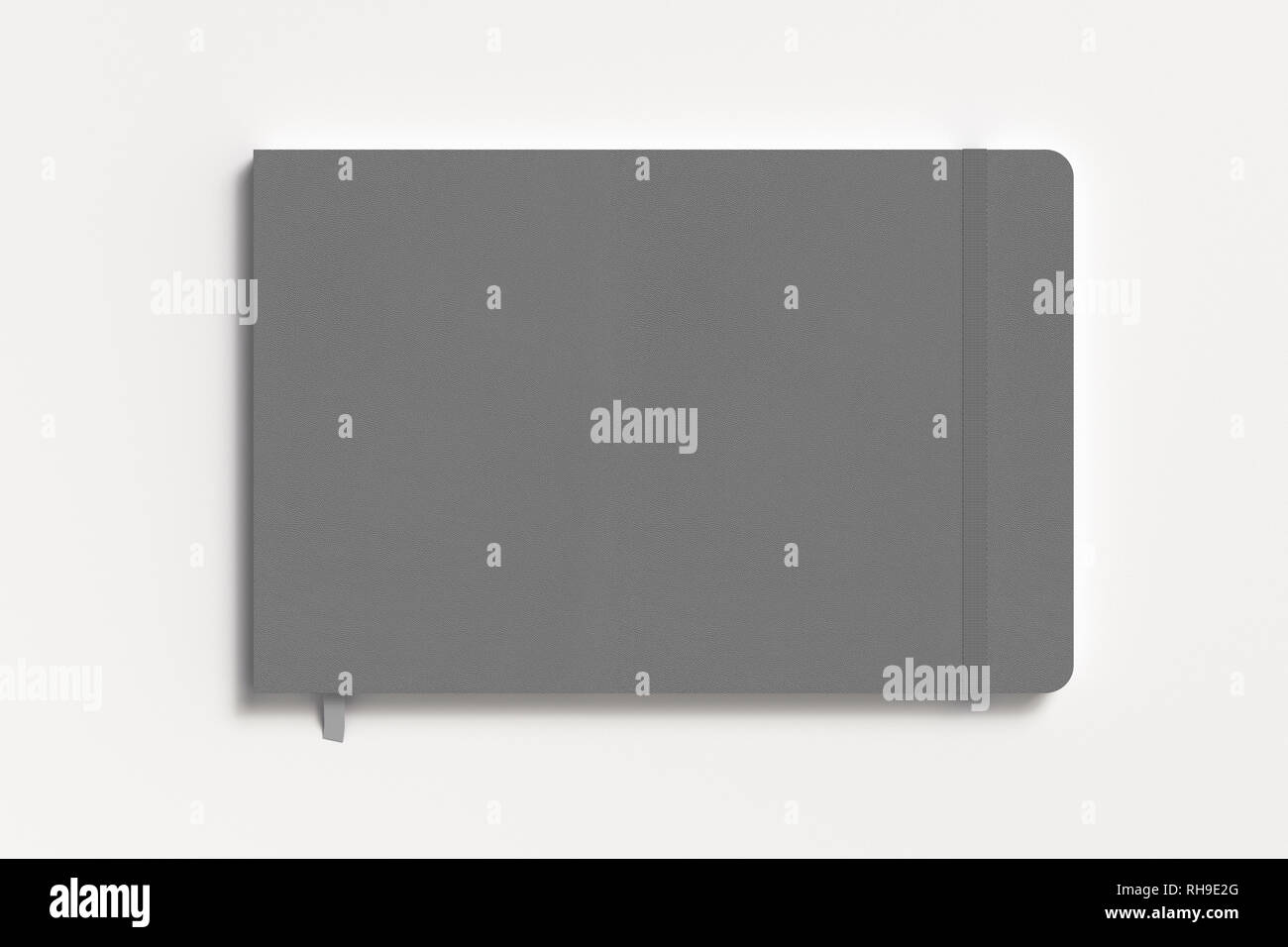 Gray horizontal notebook with elastic band on white background. 3d ...