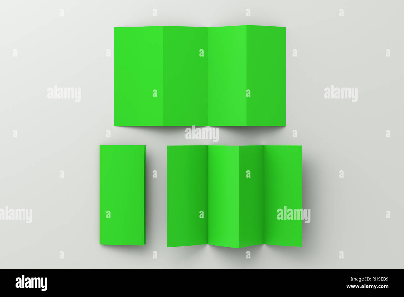 Blank green folded paper leaflet on white background. Eight pages, four ...