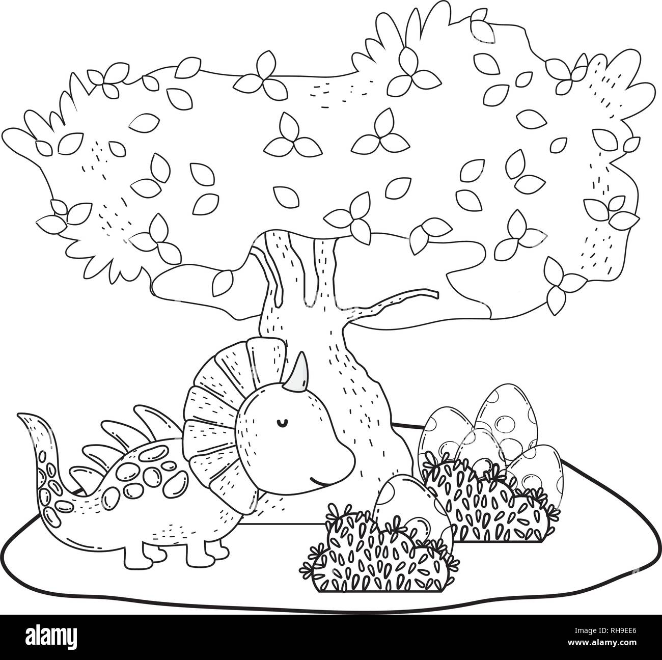 cute dinosaur with tree in the landscape Stock Vector Image & Art - Alamy