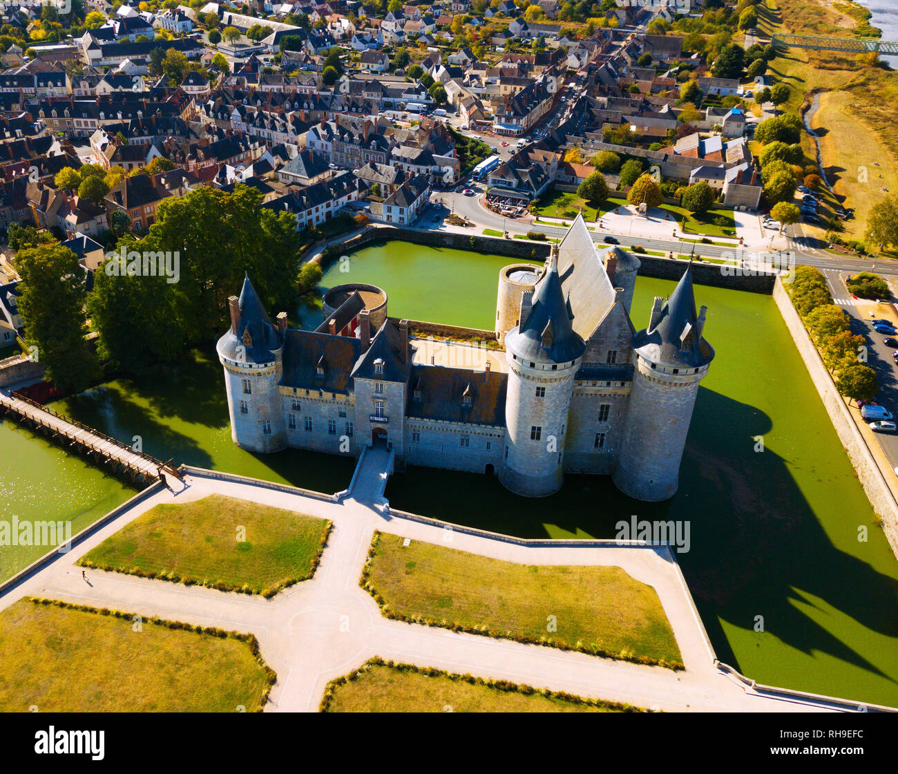 Aerial view of castle Chateau de Sully-sur-Loire, France Stock Photo ...