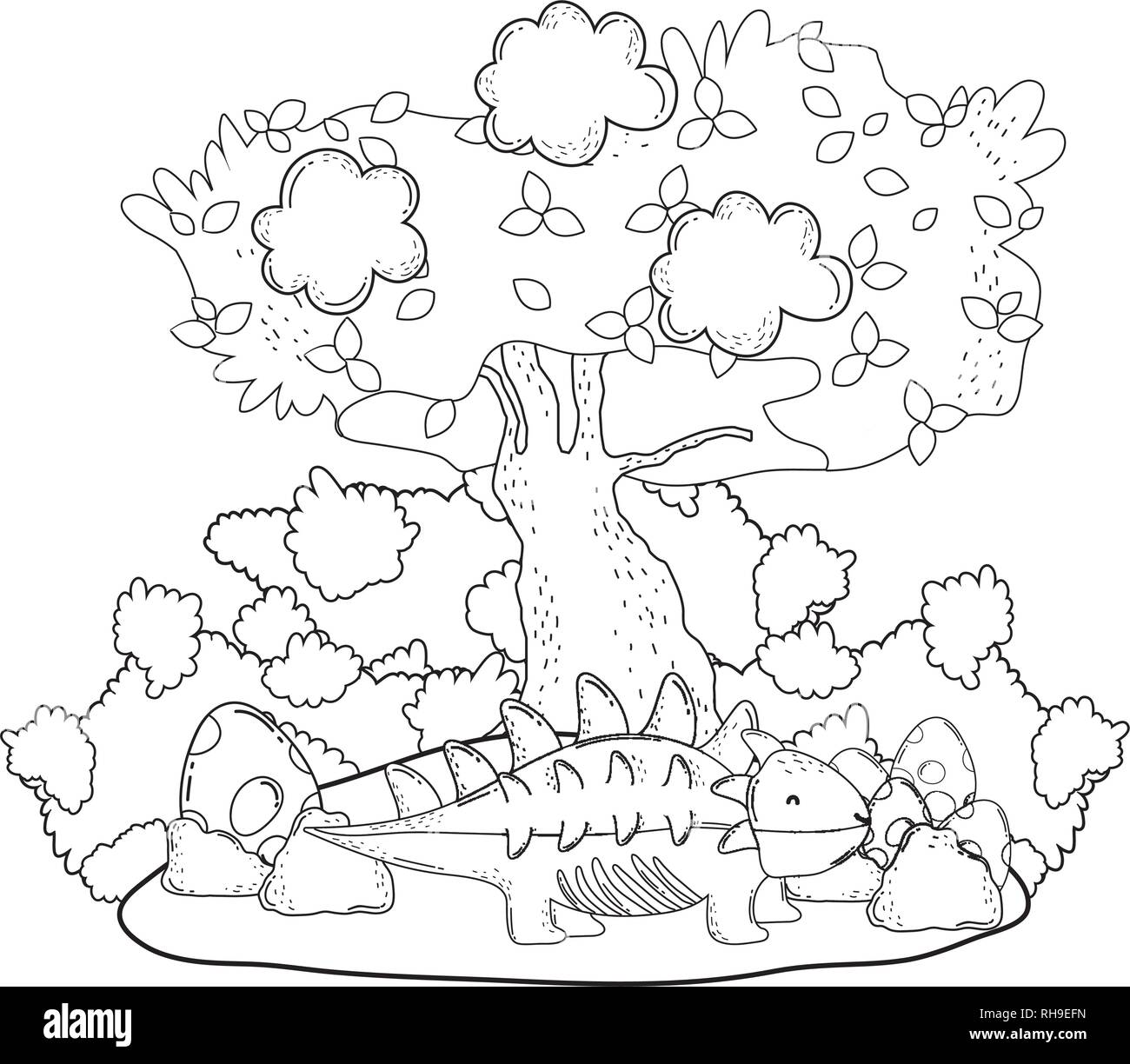 cute dinosaur with tree in the landscape Stock Vector Image & Art - Alamy