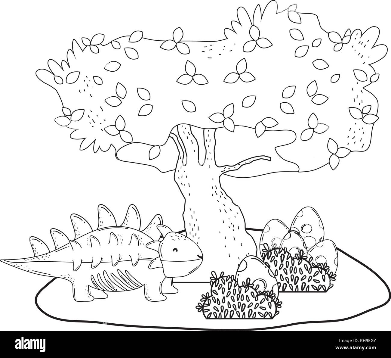 cute dinosaur with tree in the landscape Stock Vector Image & Art - Alamy