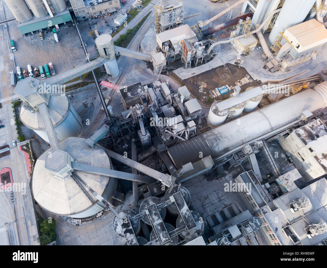 Industrial background with large cement factory, view from drone Stock ...
