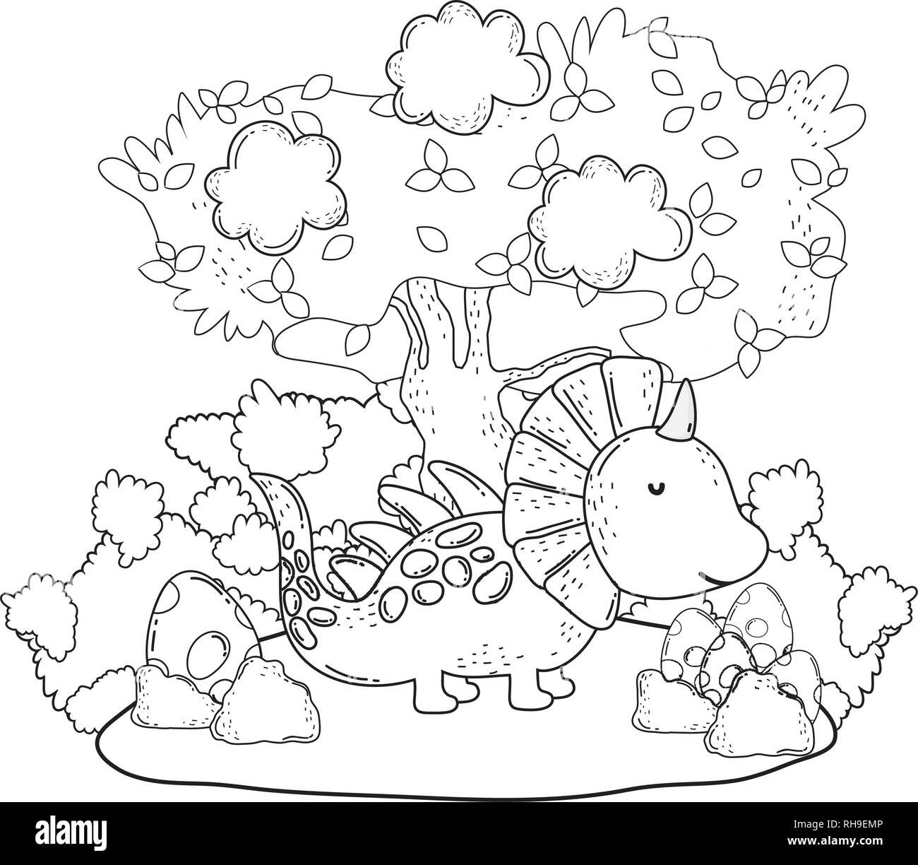 cute dinosaur with tree in the landscape Stock Vector Image & Art - Alamy
