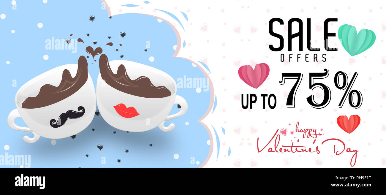 Valentine's day greeting card design with couple of cups Stock Photo ...