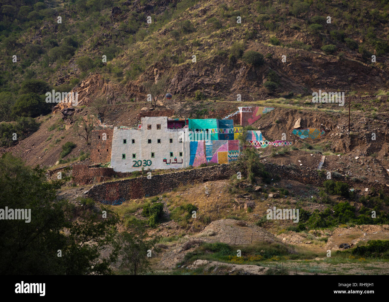 Old house in the mountain, Asir province, Rijal Alma, Saudi Arabia ...