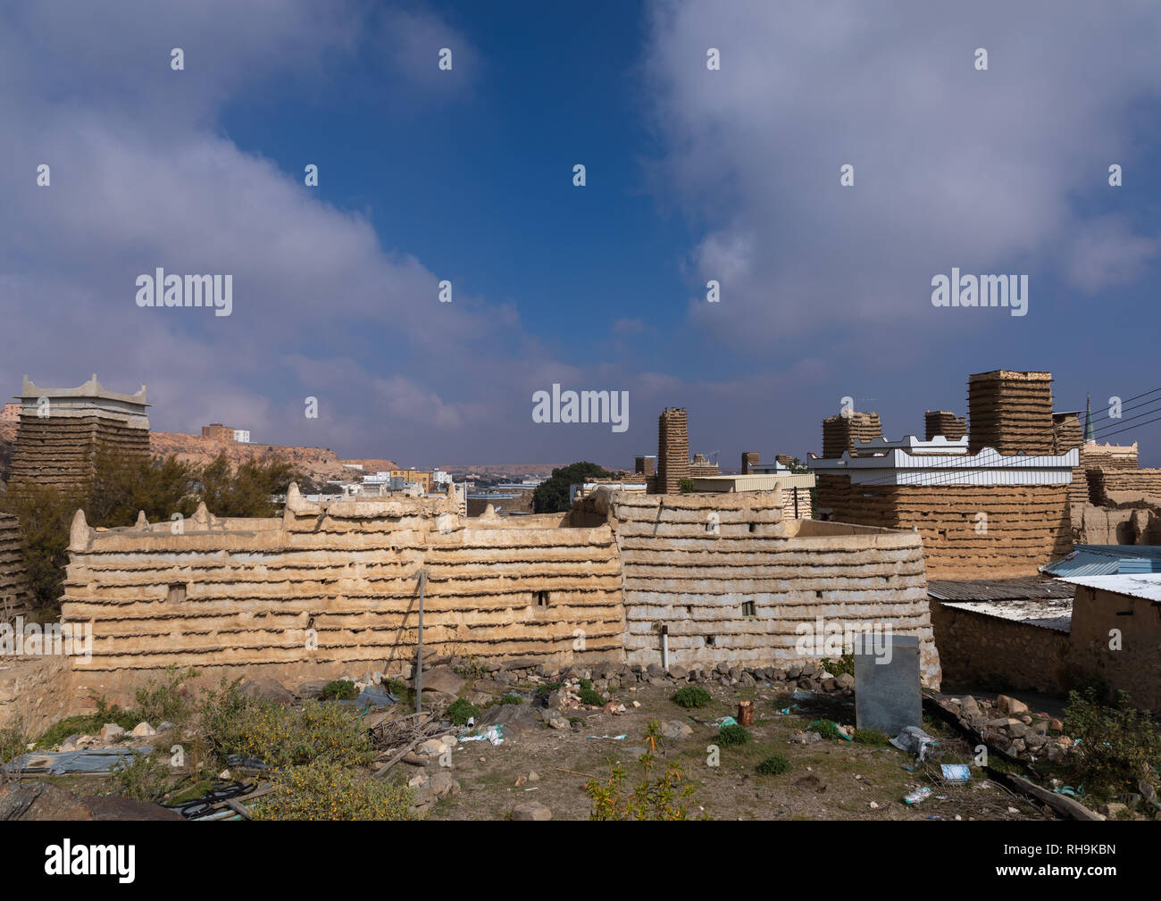 Stone and mud houses with slates in al Khalaf village, Asir province ...
