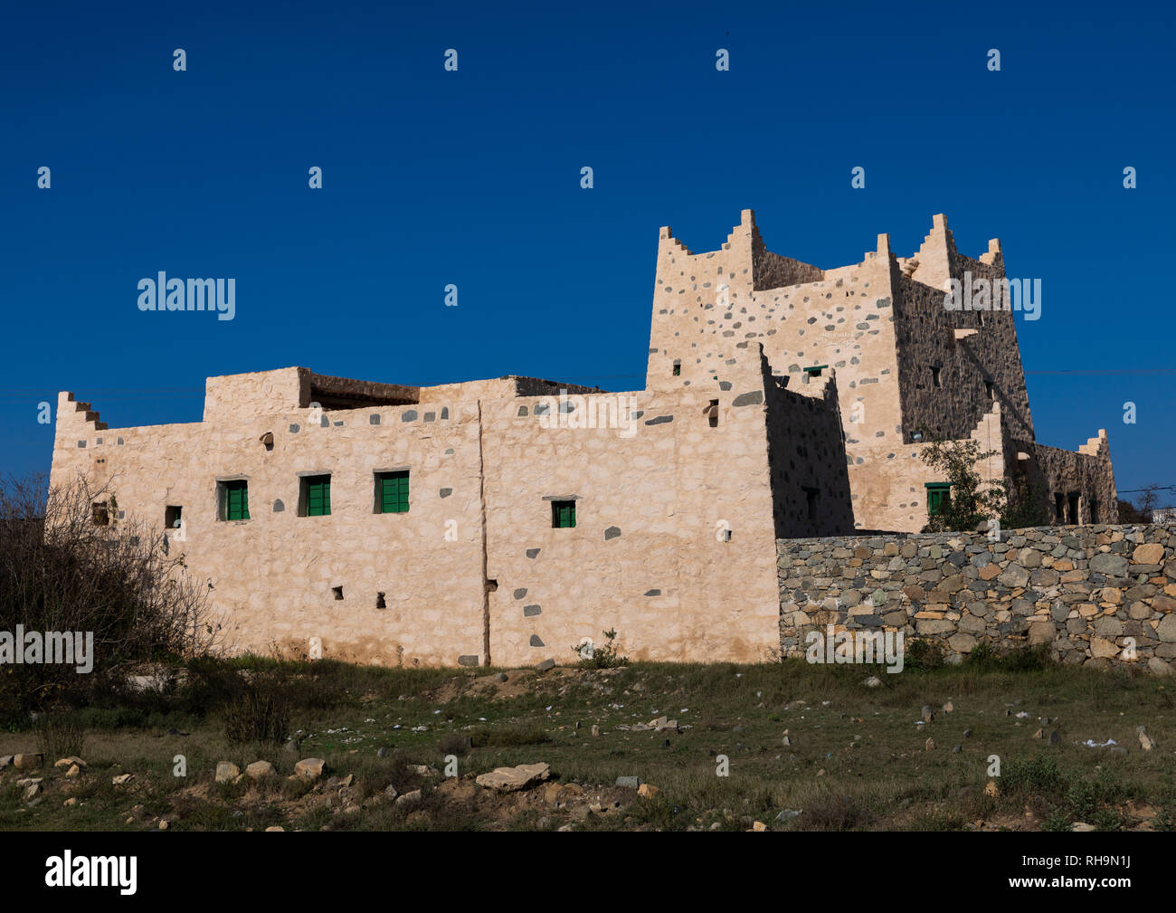 Old traditional house against blue sky, Asir province, Al-Namas, Saudi ...