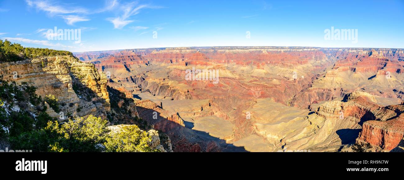 Panorama, view from Mather Point, eroded rocky landscape, South Rim ...