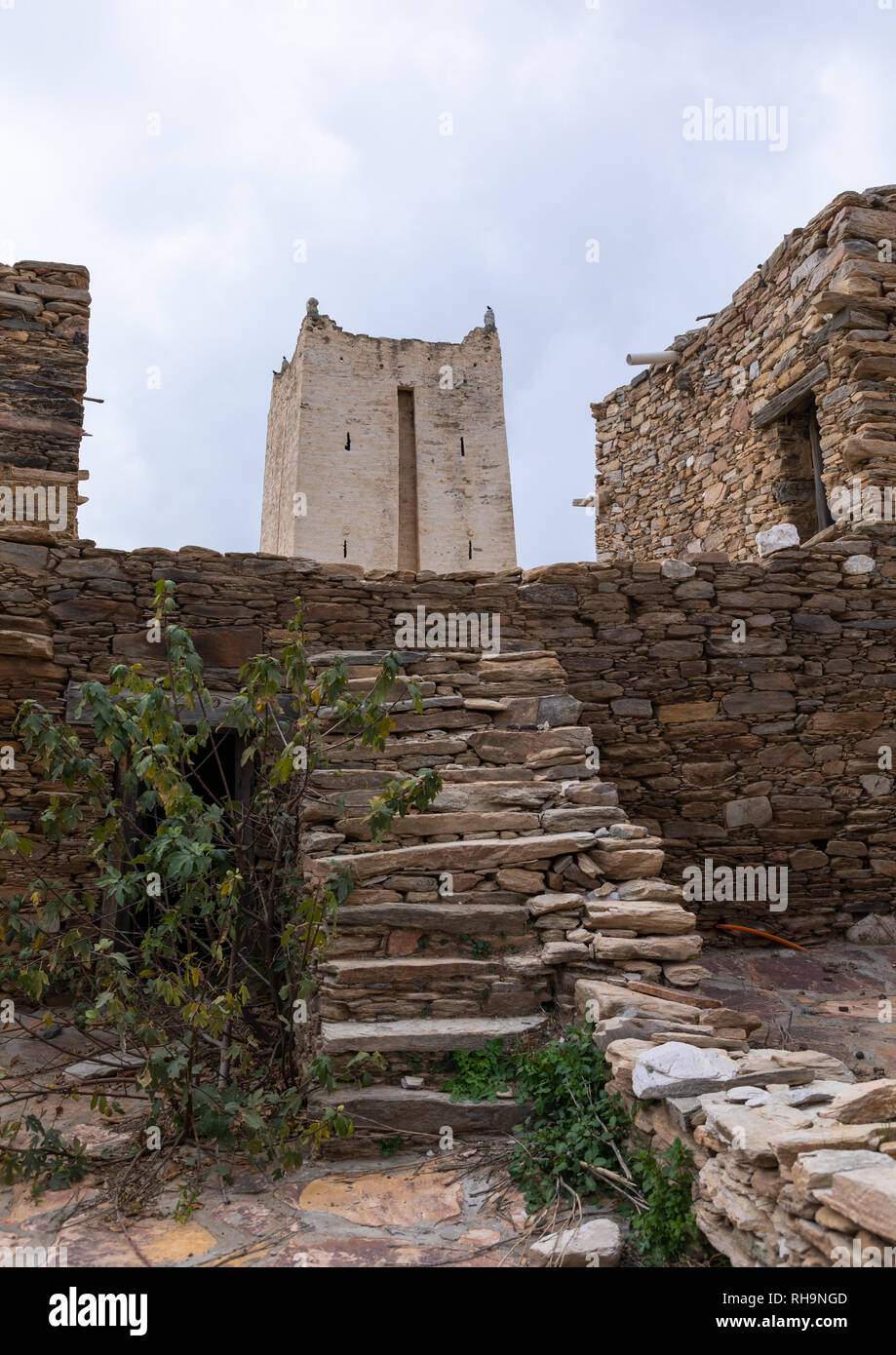 Fortified stone houses in a village, Asir province, Tanomah, Saudi ...