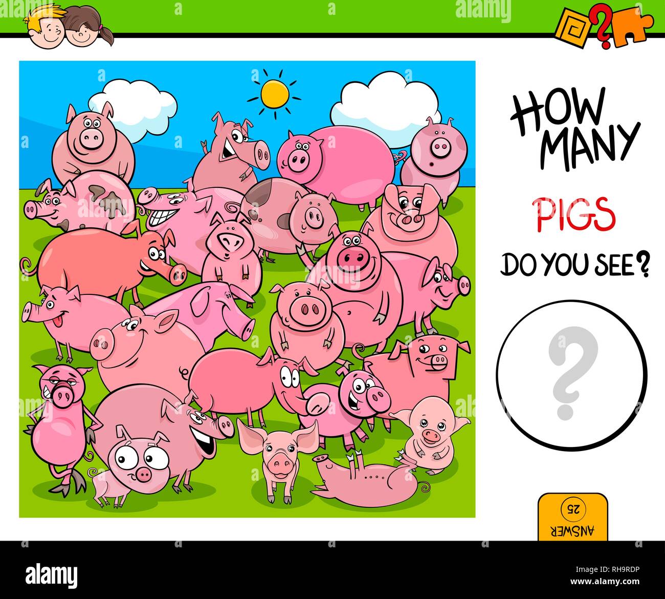 Cartoon Illustration of Educational Counting Activity Game with Pigs ...