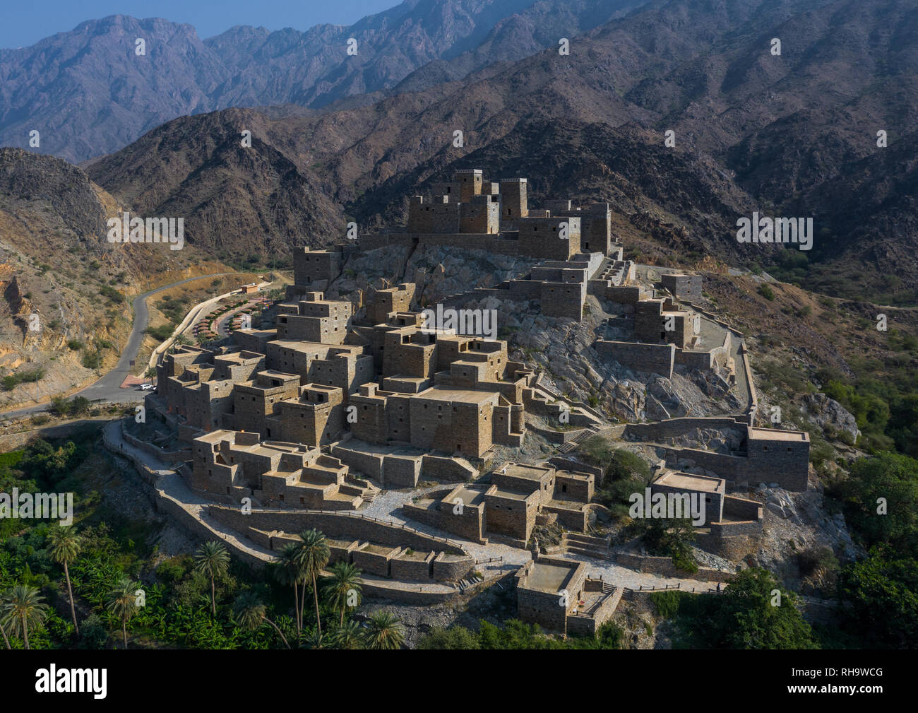Dhee Ayn marble village aerial view, Al-Bahah region, Al Mukhwah, Saudi ...