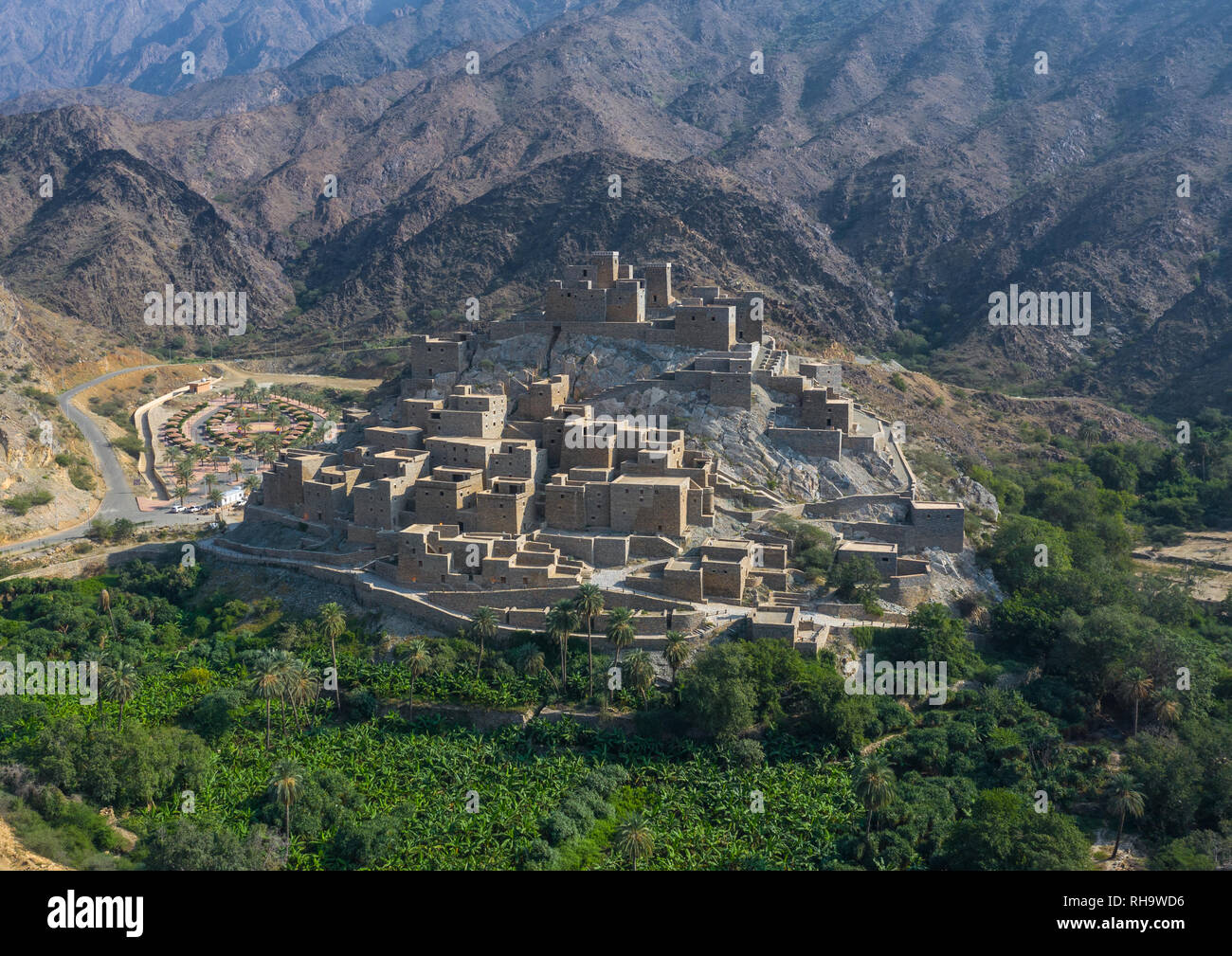 Dhee Ayn marble village aerial view, Al-Bahah region, Al Mukhwah, Saudi ...