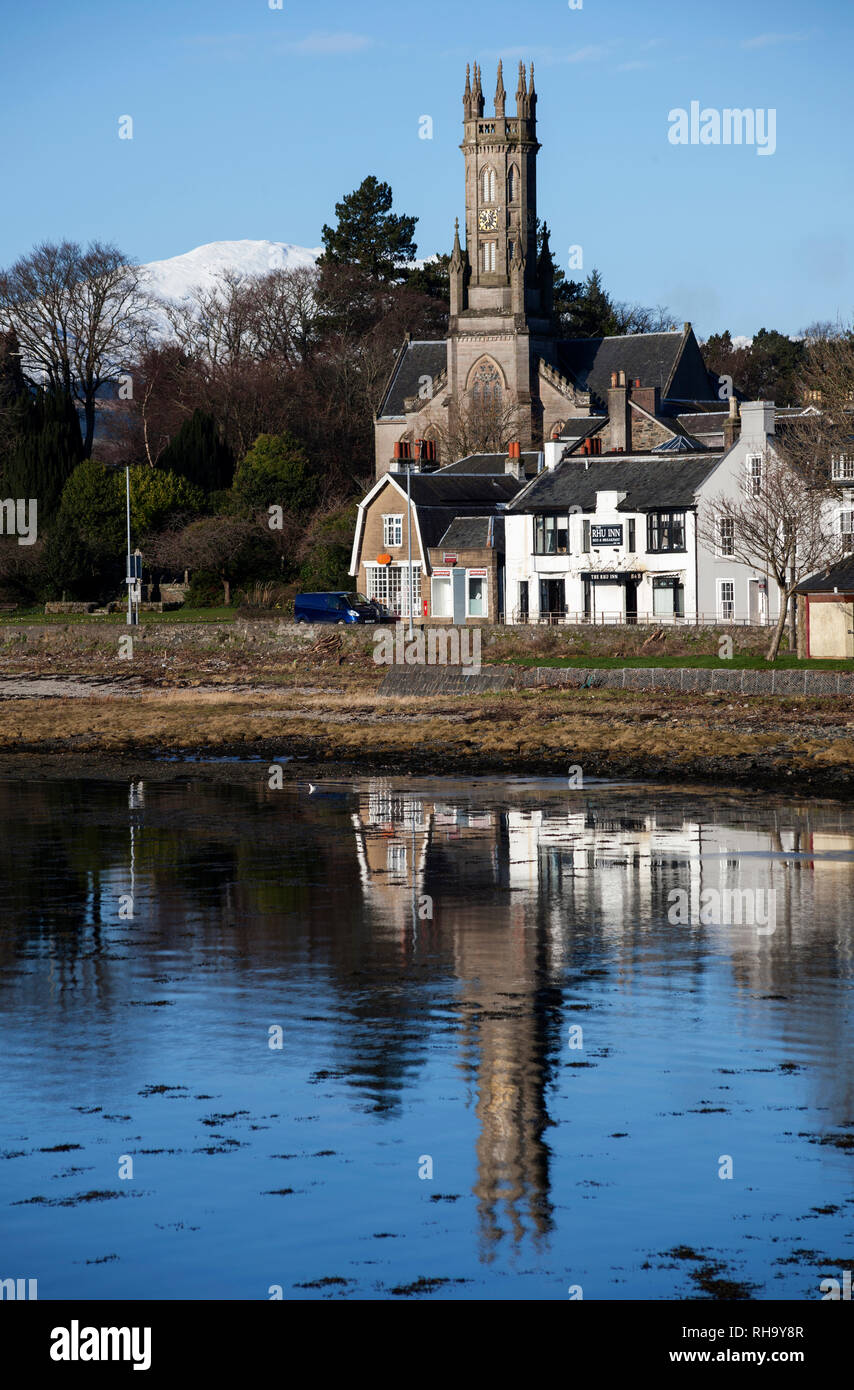 The conservation village of Rhu, Argyll & Bute, Scotland, with church ...
