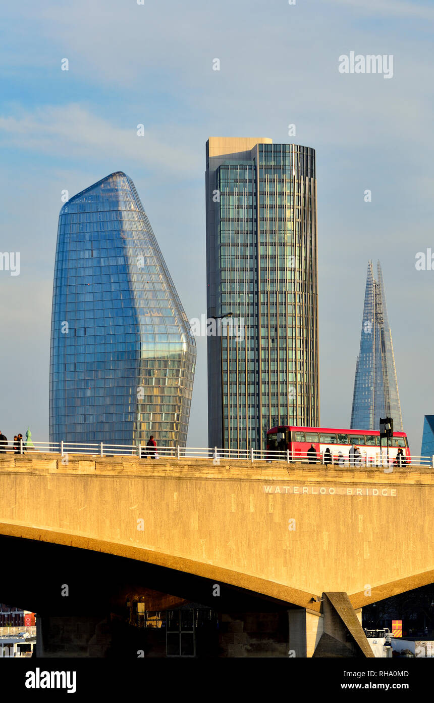 London, England, UK. Waterloo Bridge, with new buildings in the ...