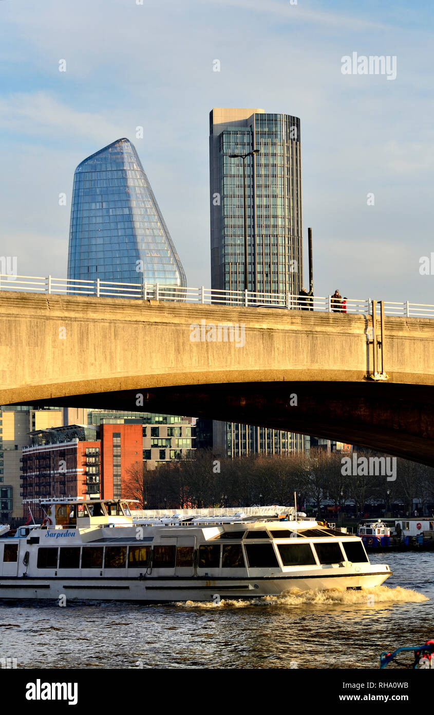London, England, UK. Waterloo Bridge, with new buildings in the ...